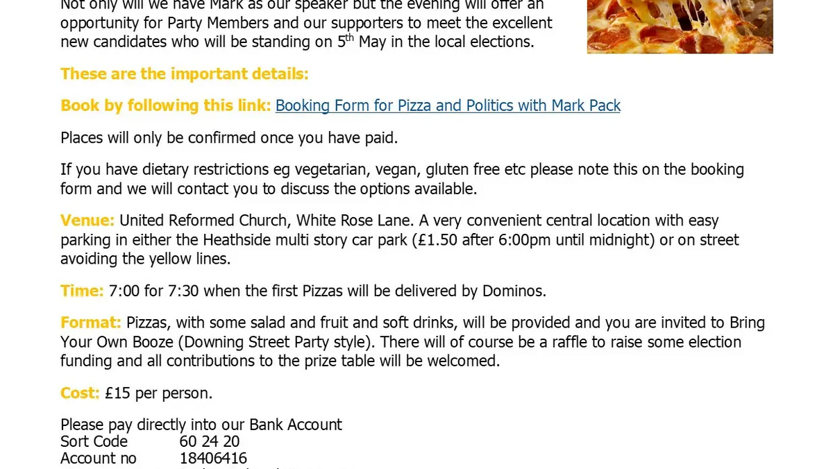 Pizza and Politics with Mark Pack - Woking Liberal Democrats